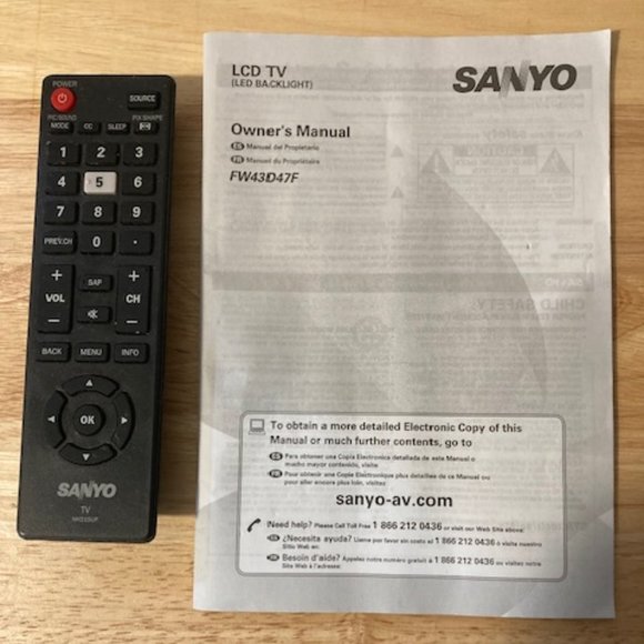 Other | Tv Remote Control Sanyo Lcd Tv Fw43d47f And Manual | Poshmark